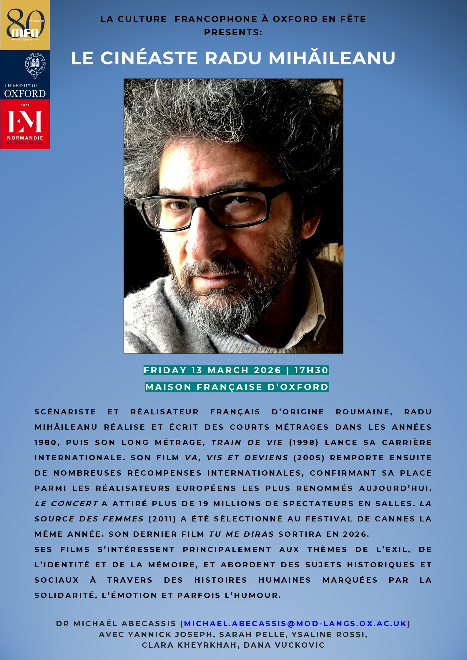 Rencontre avec le cinéaste Radu Mihăileanu | Maison Française d'Oxford
